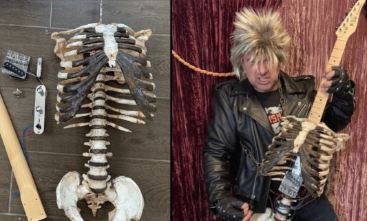 Skeleton guitar: created by an absolute madman from uncle's remains